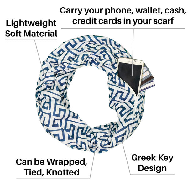 Scarf Fashion - Greek Key Pattern Infinity Pocket Scarf | Pop Fashion