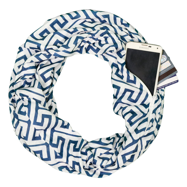 Scarf Fashion - Greek Key Pattern Infinity Pocket Scarf | Pop Fashion